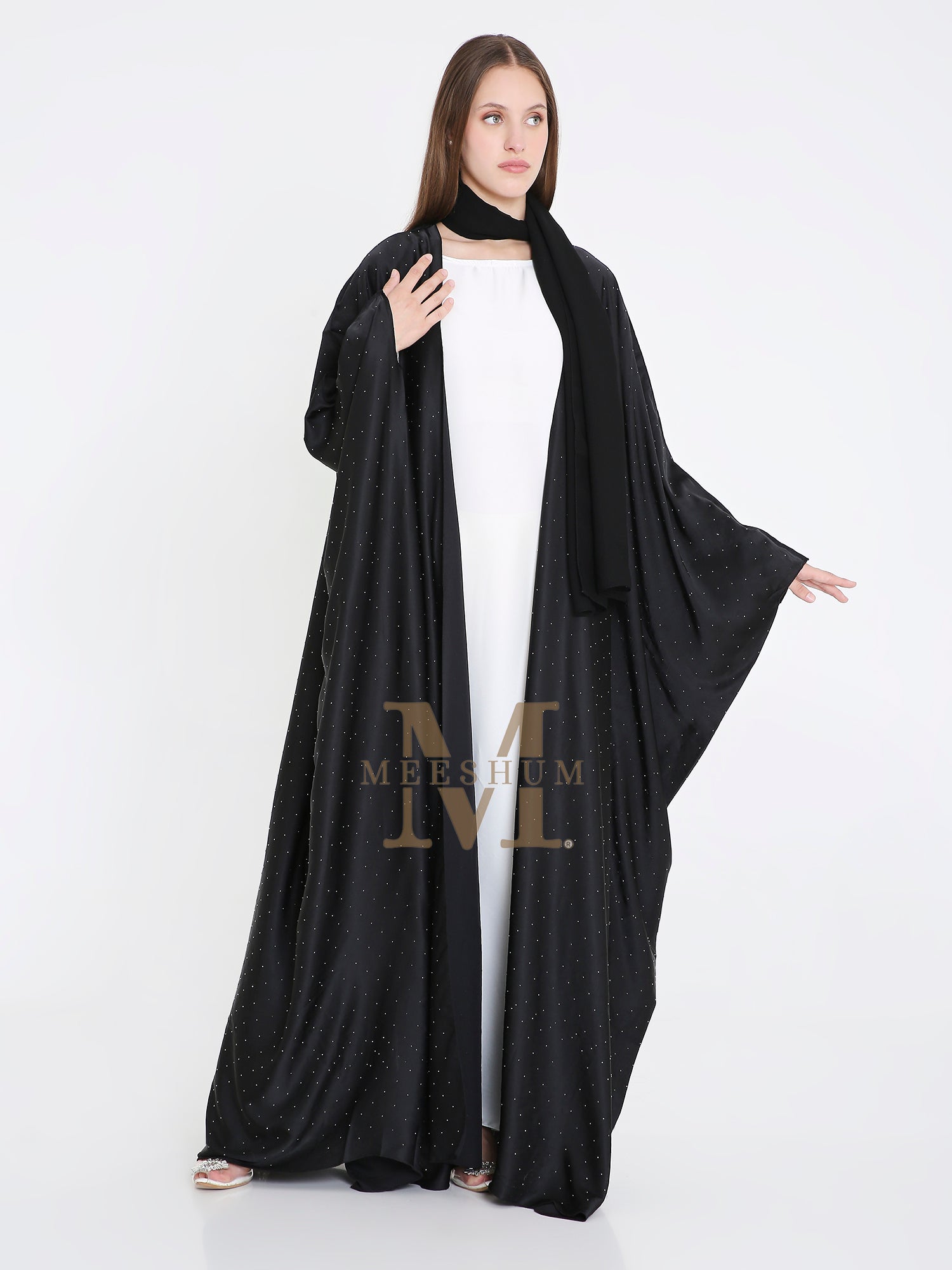 Midnight Aura – Cape-Style Silk Abaya – Meeshum